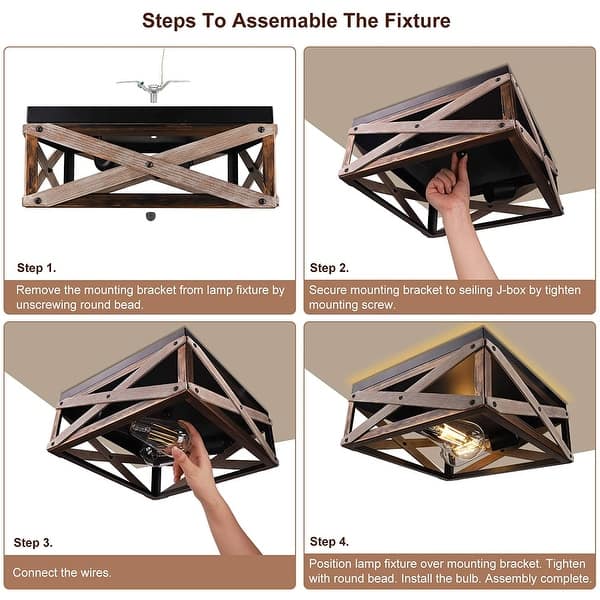 Wood square ceiling light fixture rustic farmhouse flush mount ceiling ...