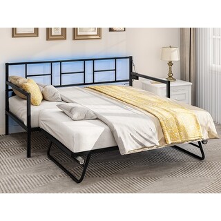 Twin Daybed Height Adjustable Day Bed Frame with Trundle, Versatile ...