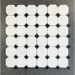 2" Hexagon with Black Dot Marble Mosaic Tiles - Case (5 Sheets) - Bed ...