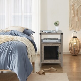 Nightstand, Side Table W/ Power Outlet & USB Ports & Power Supply Cord ...