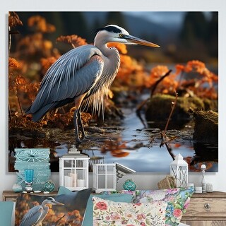 Designart "Heron Reflections Of Grace" Animals Wall Art Living Room ...