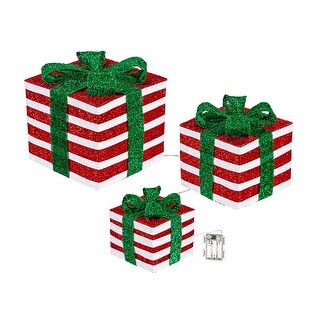 Red, Green, and White Light Up Striped Present Porch Decor, Set of 3 ...
