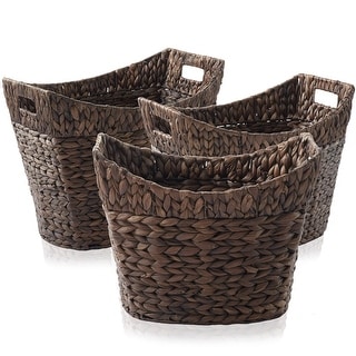 Set of 3 Water Hyacinth Oval Baskets Espresso Woven Laundry Totes ...