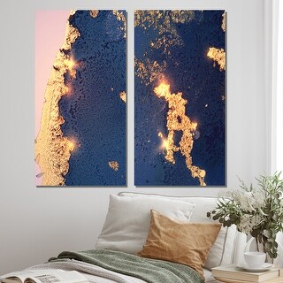 Designart 'Blue And Gold Geode Liquid Art I' Abstract Set of 2 Pieces ...