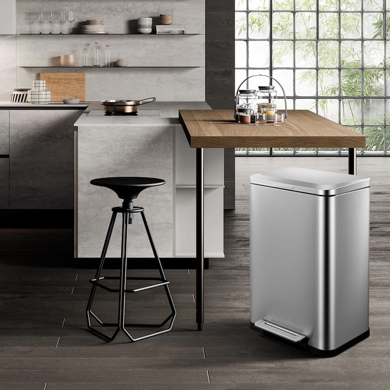 13.2 Gallon Stainless Steel Step Trash Can, Garbage Bin - Overstock ...