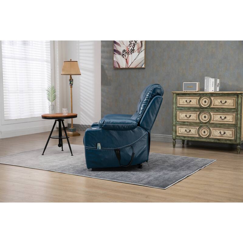 Blue Oversized PU Leather Power Lift Recliner with Massage, Heating ...