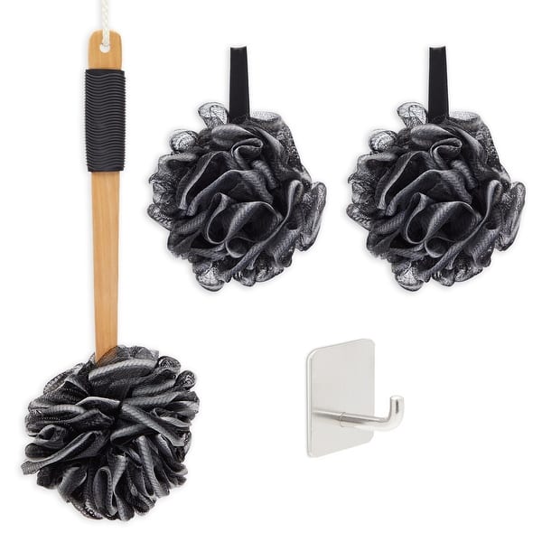 4 Pack Exfoliating Loofah Set with Long Handle Back Scrubber, 2 Shower ...