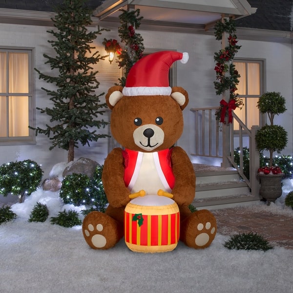 Gemmy Animated Christmas Inflatable Drummer Boy Teddy Bear, 6 ft Tall ...