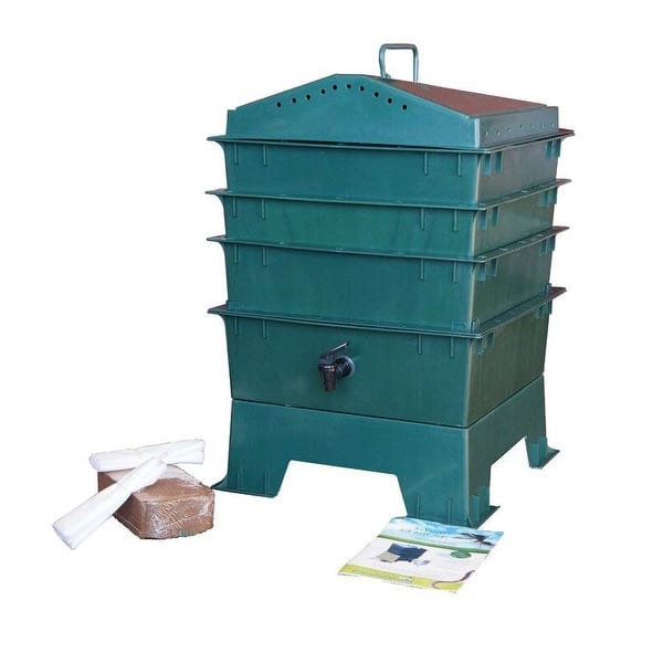 Dark Green Vermicompost 3-Tray Worm Composter with Compost Worm Tea ...