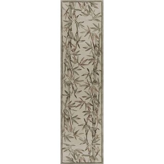 2' x 10' Ivory Bamboo Leaves Wool Indoor Runner Rug - 3'6" - Bed Bath ...