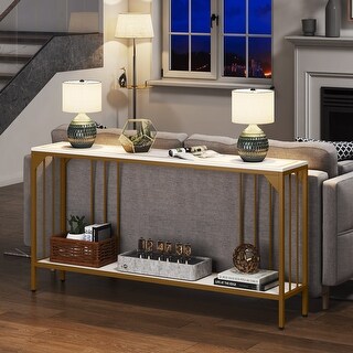 70.9 Inch Modern Extra Long Console Table, White and Gold Entry Table ...