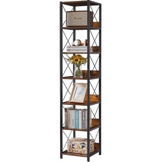 6-Tier Tall Narrow Bookcase,Wood Corner Shelf Storage Display Rack ...