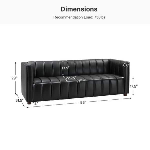 Olinto Modern Camel 83-Inch Genuine Leather Curved Couch with Channel ...
