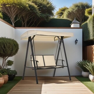 2-Person Patio Swings with Adjustable Shade, Breathable Mesh Seats ...