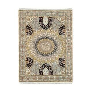Shahbanu Rugs Ivory, 100% Wool Hand Knotted, Nain with Gumbad Design ...