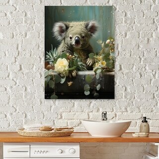 Designart "Bathroom Curious Koala Bathtime IV" Bathroom Wall Art - Bed ...