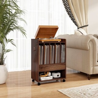 Stylish Rolling Record Player Stand with Drawer and Vinyl Storage - 20. ...
