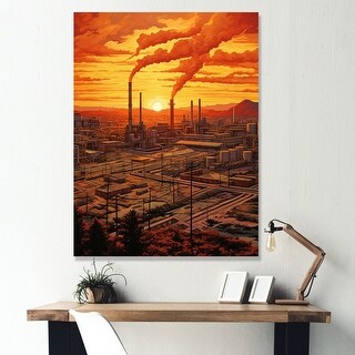 Designart "Factory Landscape Saffron Sunrise II" Factories Wall Art ...