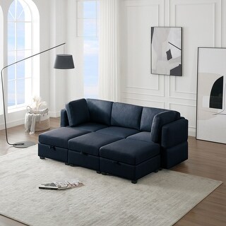 Blue Modular Sectional Sofa with Storage 6 Seat Sleeper Couch Bed Couch ...