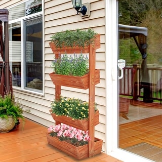Wood Outdoor Vertical 4-layer Plant Stand Planter Box - 26.5 x 16.5 x ...