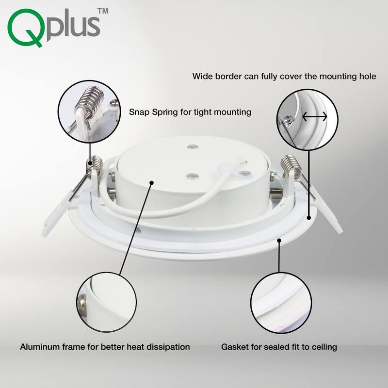 QPLUS 4 Inch Adjustable Eyeball Gimbal LED Recessed Light Canless, 10W ... QPLUS 4 Inch Adjustable Eyeball Gimbal LED Recessed Light Canless, 10W ...