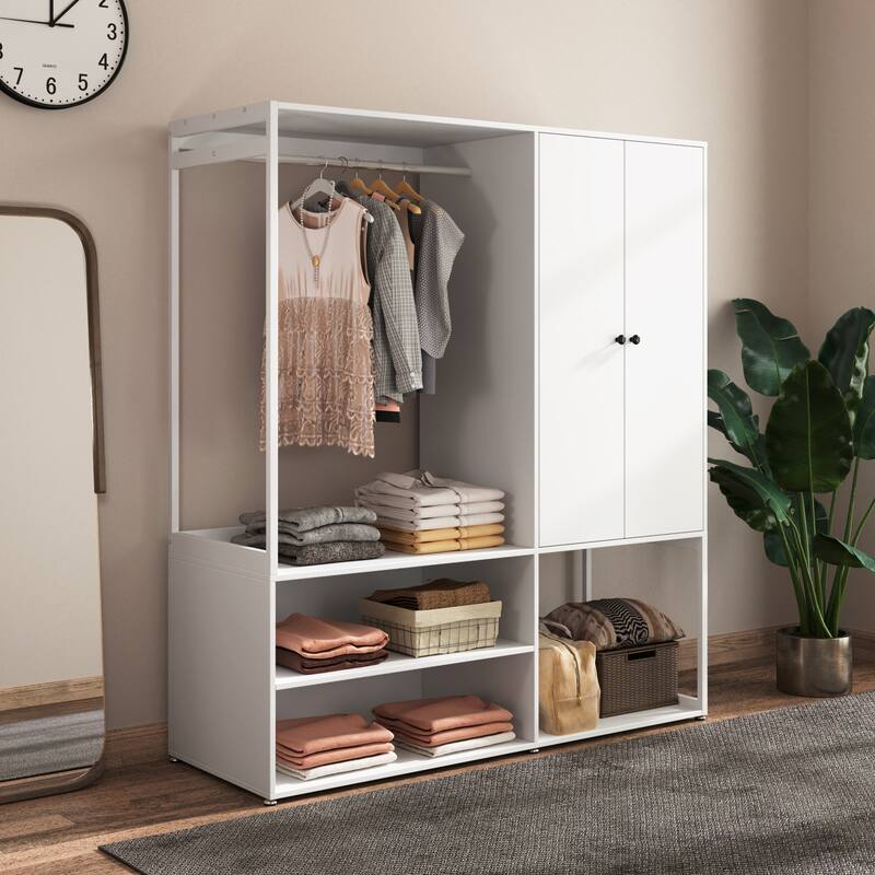 Large Clothing Storage Cabinet 2 Doors High Wardrobe with Shelves Open ...