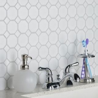 Merola Tile Metro Octagon Matte White with White Dot 11.5" x 11.5 ...