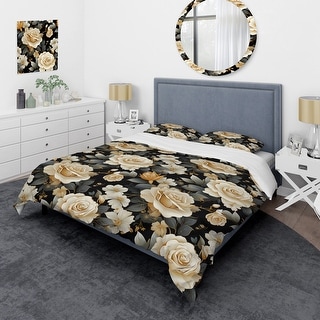 Designart "Timeless Beige Rose Elegant Bouquet" Black Floral bedding ...
