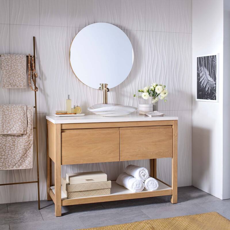 Solace Oak Vanity with Concrete Shelf (Base Only) - Overstock - 31578216
