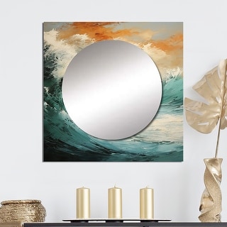 Designart "Modern coastal Blue and Gold wave" Coastal Ocean Wall Mirror ...