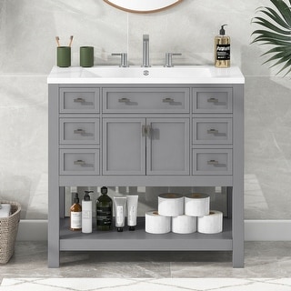 Versatile Storage Vanity Bathroom Sink Counter with 6 Drawers, Grey ...