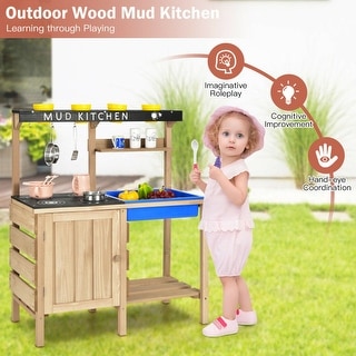 Outdoor Mud Kids Kitchen Playset Wooden Pretend Play Toy with ...