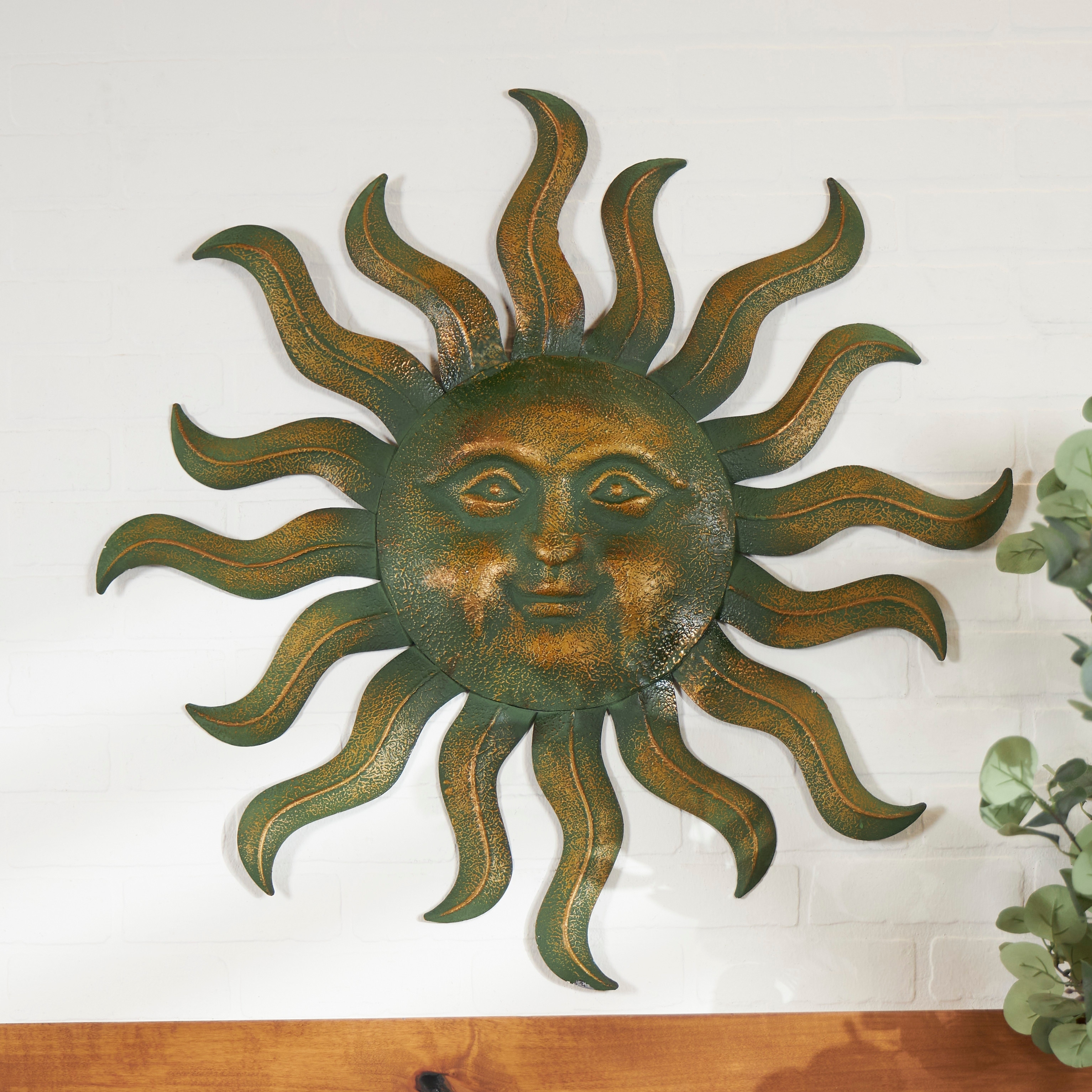 Copper Metal Sun Wall Decor with Smiling Face and Curved Rays - On Sale ...