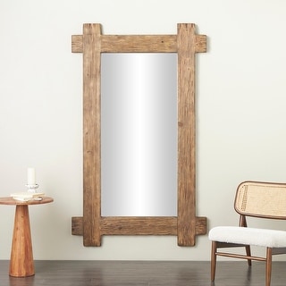 Brown Wood Room Wall Mirror with Extended Frame and Natural Wood Grain ...