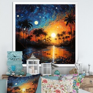 Designart "Palm Trees Tropical Pointillism I" Landscapes Framed Wall ...