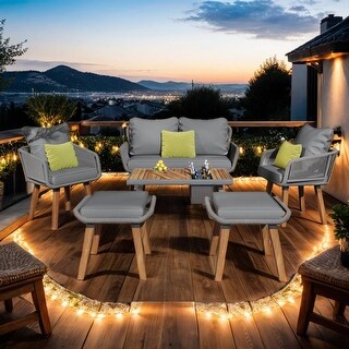 Artsy 6-Piece Rope Patio Furniture Set with Acacia Wood Cool Bar Table ...