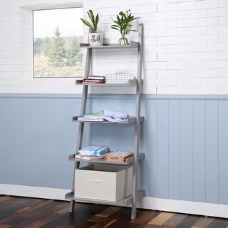 Ladder Shelf 5-Tier Bookshelf Storage Rack Wall Leaning Shelf Free ...