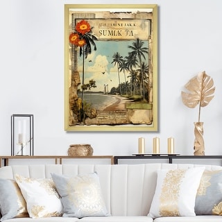 Designart "Vintage Florida Collage Palm Trees And Beach I" Florida ...