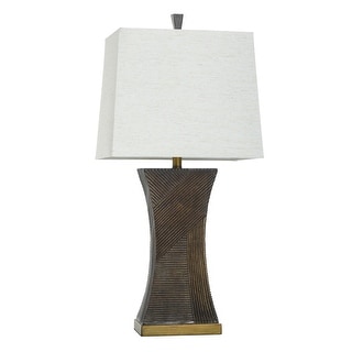 Asher - Linear Embossed Resin Table Lamp - Espresso Brown, Antique Brass - Heathered Oatmeal ...