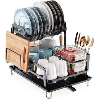 2 Tier Drying Rack Set with Drainboard for Glass and Utensils - Bed ...