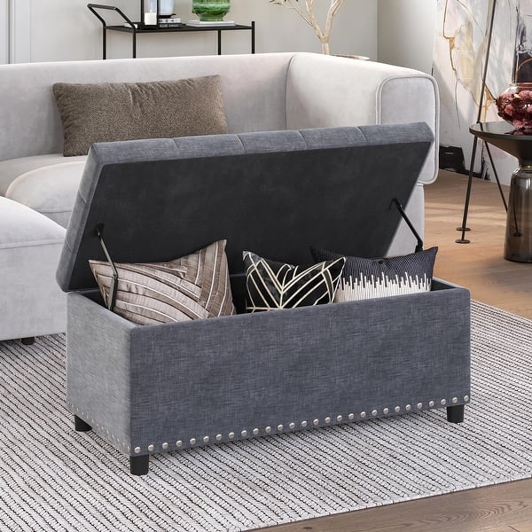 BELLEZE 35" Storage Ottoman Button-Tufted Linen Storage Bench - On Sale ...