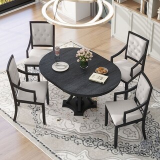 5-Piece Extendable Dining Table Set w/16"W Leaf & 4 Upholstered Chairs ...