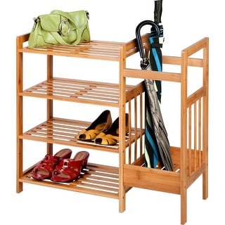 Brown Wicker Freestanding Shoe Rack with 4 Shelves and Umbrella Holder ...