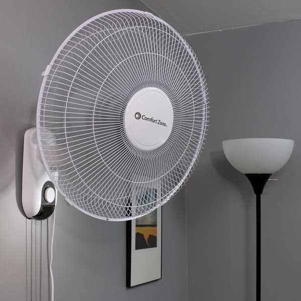 Comfort Zone CZ16W Oscillating 16-inch 3-Speed Wall-Mount Fan White ...