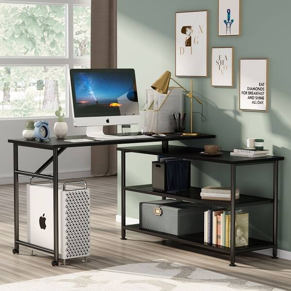 360 Rotating L Shaped Computer Desk with Storage Shelves - Bed Bath ...