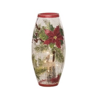 9" Pre-Lit Red and Green Hand Painted Poinsettia Christmas Vase - Bed ...