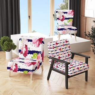 Designart "Pink Bouquet Flowers" Upholstered Patterned Accent Chair and ...