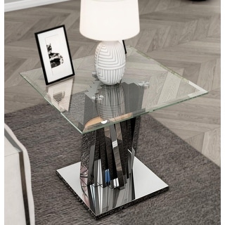 24 inch Silver Falcone End Table Square Side Table with Clear Glass Top ...