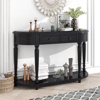 Retro Circular Curved Design Console Table with Open Style Shelf Solid ...