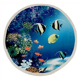 61" Colorful Fishes Round Beach Towel With Cotton Fringes - 61 Inches ...